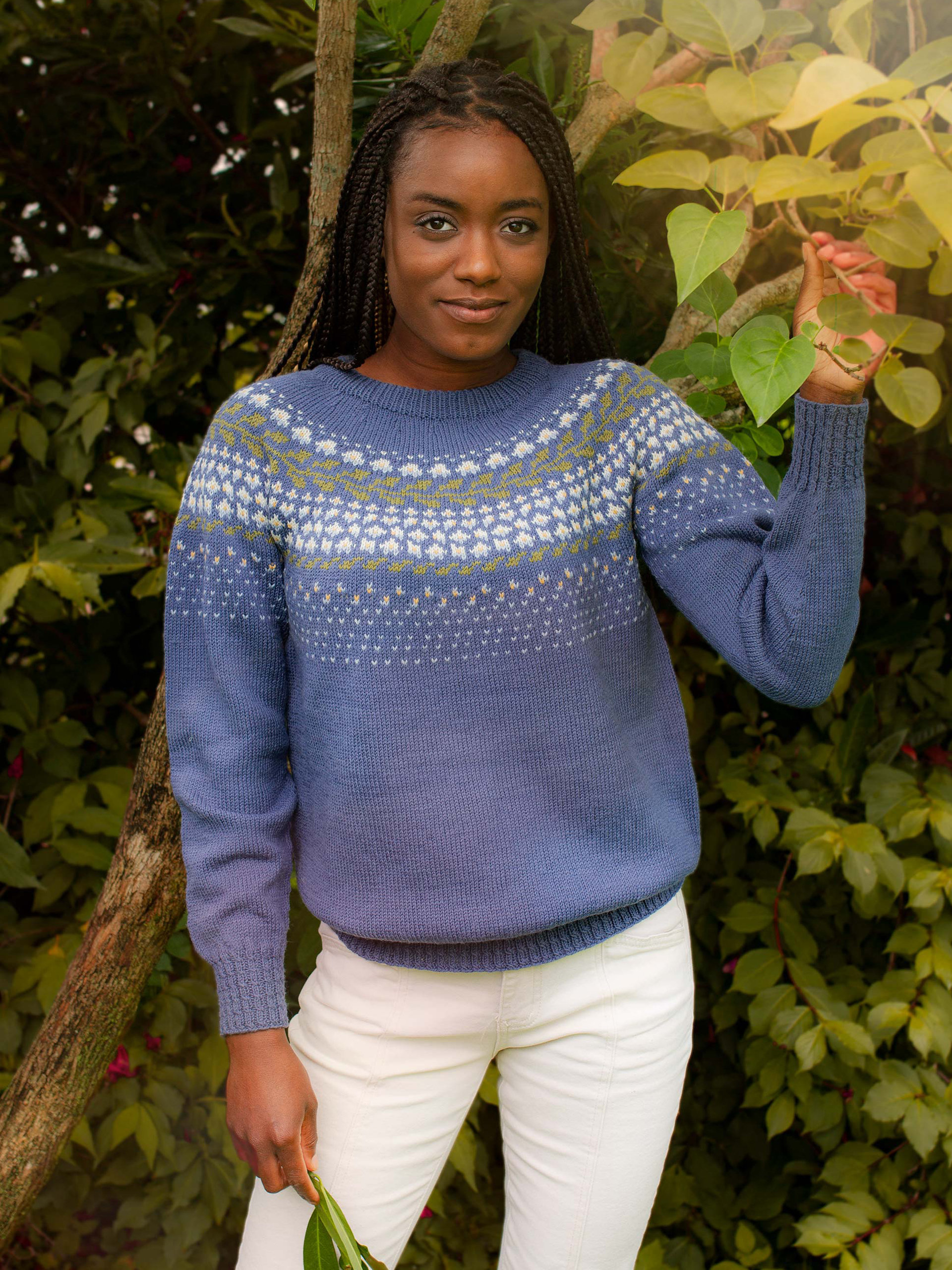 BLOMSTRING genser denim (Merinor) - Garnius