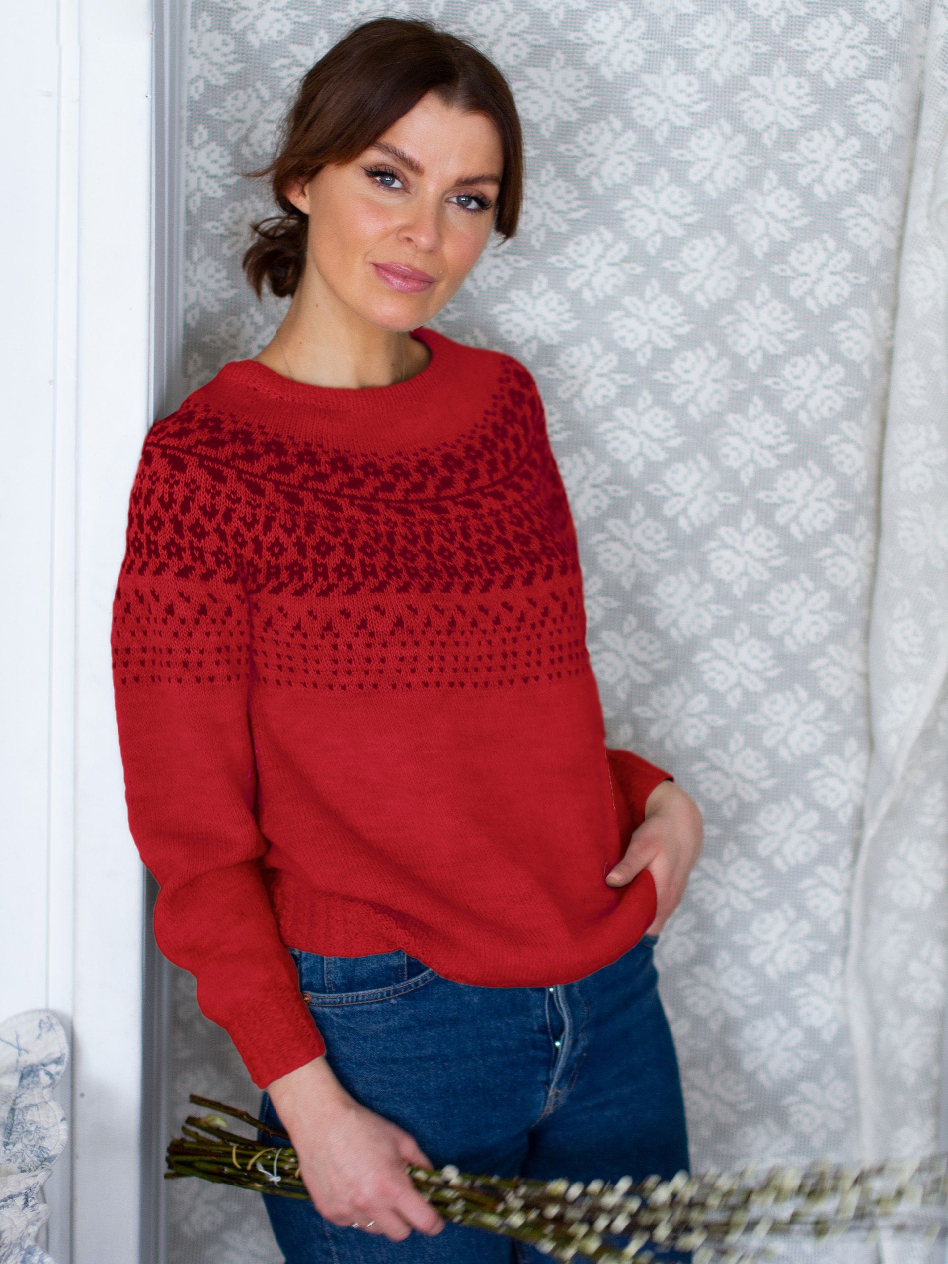 BLOMSTRING genser rød (Woolevo) - Garnius